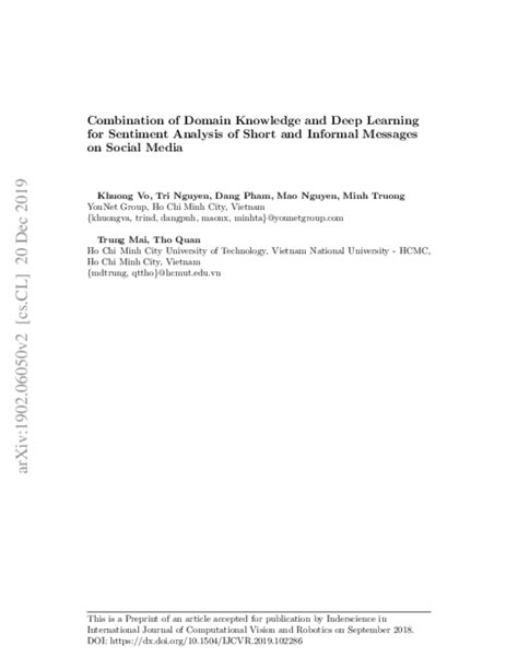 Pdf Combination Of Domain Knowledge And Deep Learning For Sentiment Analysis Of Short And