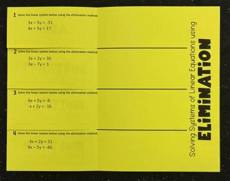 Solving Linear Systems Using Elimination Editable Foldable Notes For