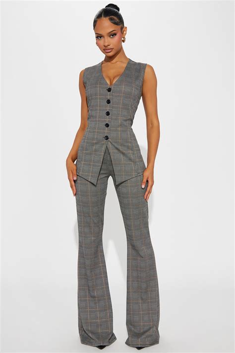 Office Romance Plaid Vest Pant Set Blackcombo Fashion Nova