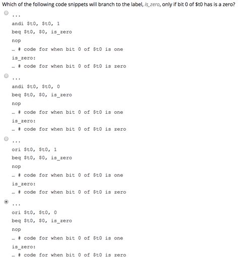 Solved Which Of The Following Code Snippets Will Branch To Chegg
