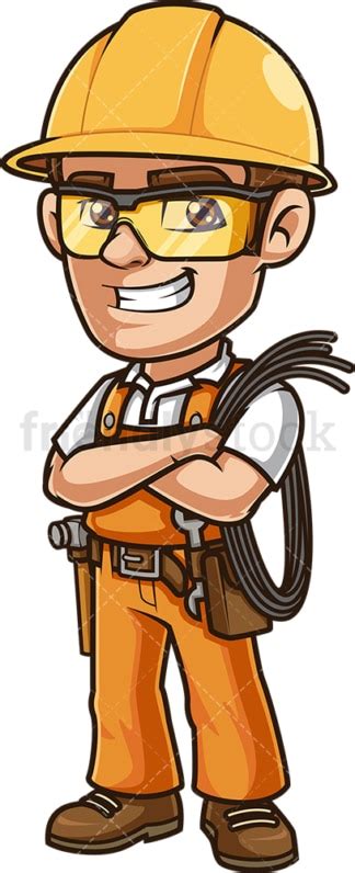 Happy Electrician Holding Wire Cartoon Clipart Vector Friendlystock