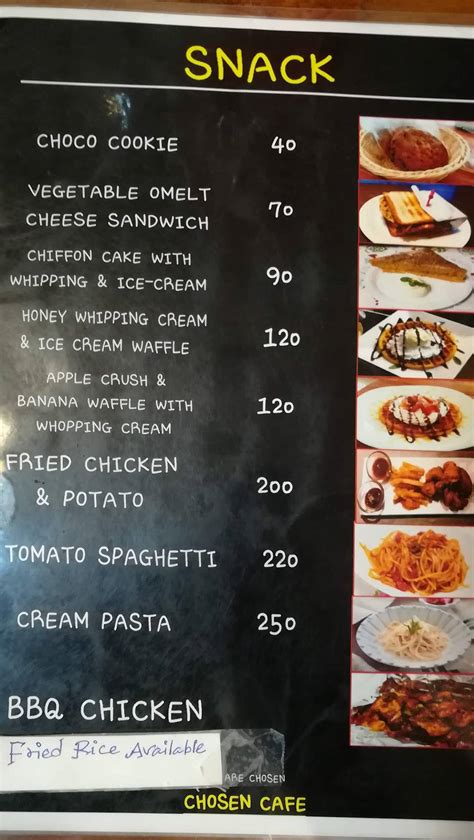 Menu At Chosen Cafe Bengaluru