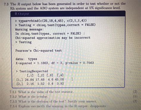 Solved 73 The R Output Below Has Been Generated In Order To