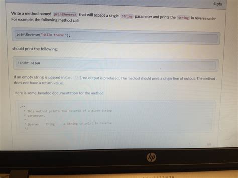 Solved 4 Pts Write A Method Named Printreverse That Will