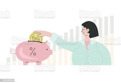 여자는 돈을 저축하고 돈을 넣고 이익을 얻고 수동 소득을 얻습니다 재정 계획 퇴직 기금 예산 개념 만화 스타일 벡터 설명 동전에