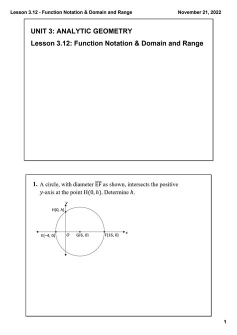 Solution 012b Lesson 3 12 Analytic Geometry Function Notation Domain