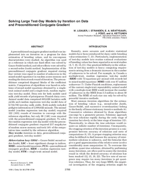 Pdf Solving Large Mixed Linear Models Using Preconditioned Conjugate Gradient Iteration