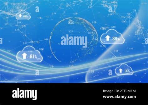 Animation Of Clouds With Uploading Over Globe And Network Of Connections Global Network