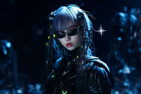 미래 선글라스를 쓴 사이버펑크 여성 아름다운 사이보그 Ai의 현실적인 3d 모델 생성 프리미엄 Ai 생성 이미지