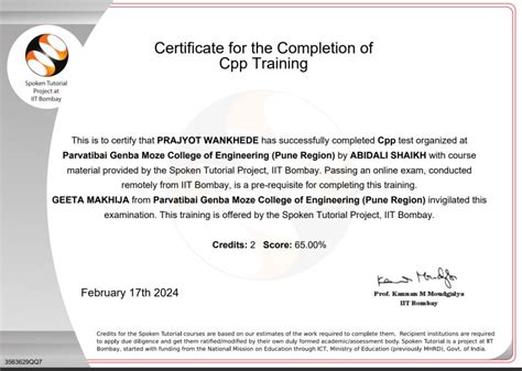 Prajyot Wankhede On Linkedin Cplusplus Certification Iitbombay