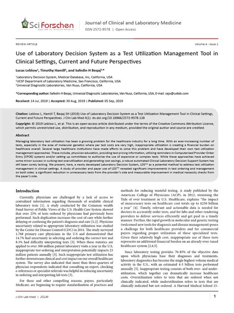 Use Of Laboratory Decision System As A Test Utilization Management Tool