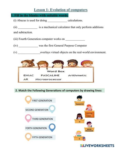 Evolution Of Computer Interactive Worksheet Word Boxes Computer Works Interactive