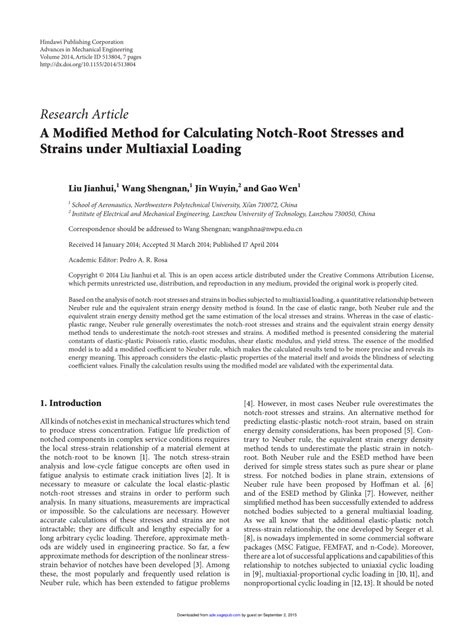 Pdf A Modified Method For Calculating Notch Root Stresses And Strains Under Multiaxial Loading