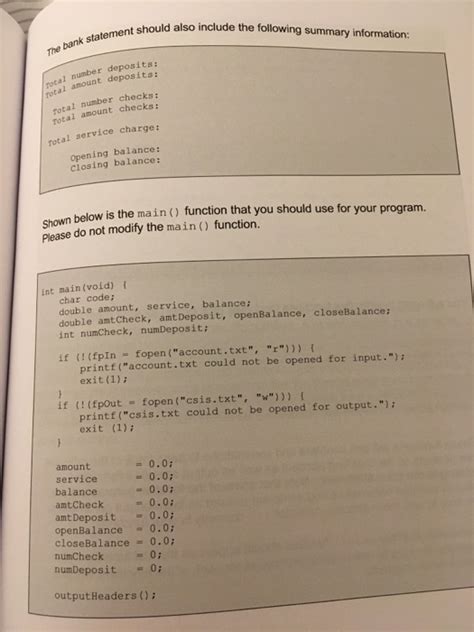 Solved Checking Account Lab Construct A C Program Checkc