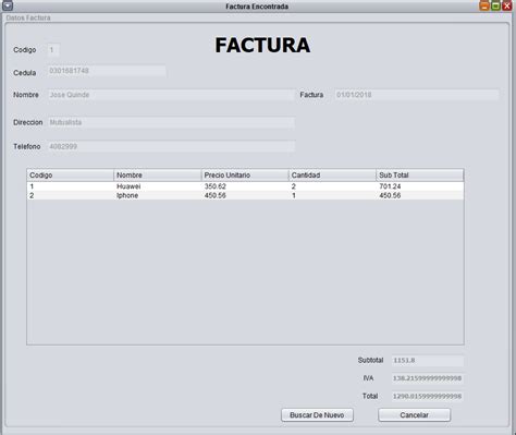 GitHub JoseQ Factura Java Ejemplo de Factura con Interfaz Gráfica