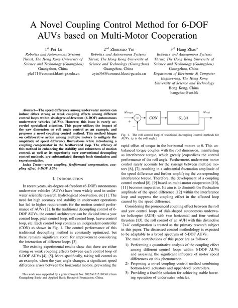 Pdf A Novel Coupling Control Method For 6 Dof Auvs Based On Multi Motor Cooperation