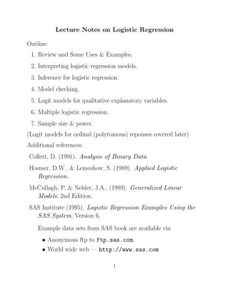 Lecture Notes On Logistic Regression Outline 1 Review And Some
