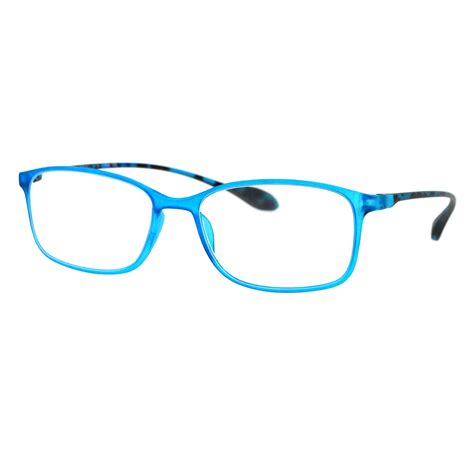 Modern Narrow Matte Frost Plastic Rectangular Reading Glasses Blue 15