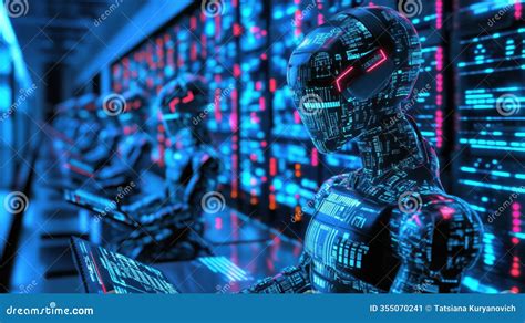 Futuristic Robots In Data Center Glowing Circuits Technology Stock Image Image Of Cyber