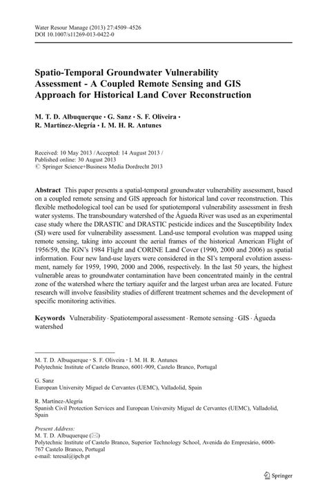 Pdf Spatio Temporal Groundwater Vulnerability Assessment A Coupled
