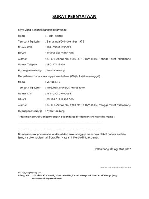 Surat Pernyataan Npwp Pdf