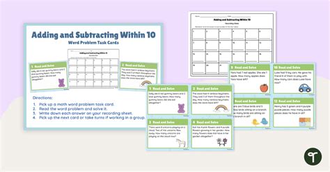 Adding And Subtracting Within 10 Word Problem Task Cards Teach Starter