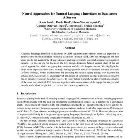 Neural Approaches For Natural Language Interfaces To Databases A