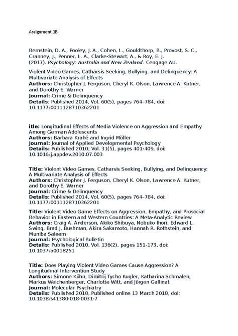 1b Psy 10007 Notes And Assignment Assignment 1b Bernstein D A Pooley J A Cohen L