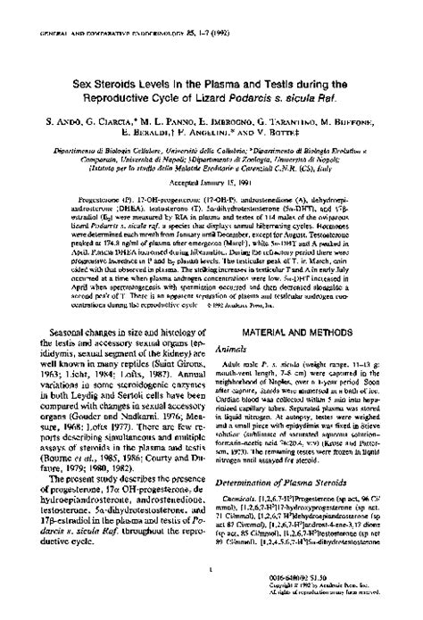 Pdf Sex Steroids Levels In The Plasma And Testis During The