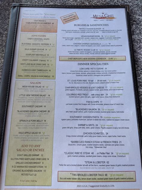Menu At Mesa Grill Sedona Restaurant Sedona