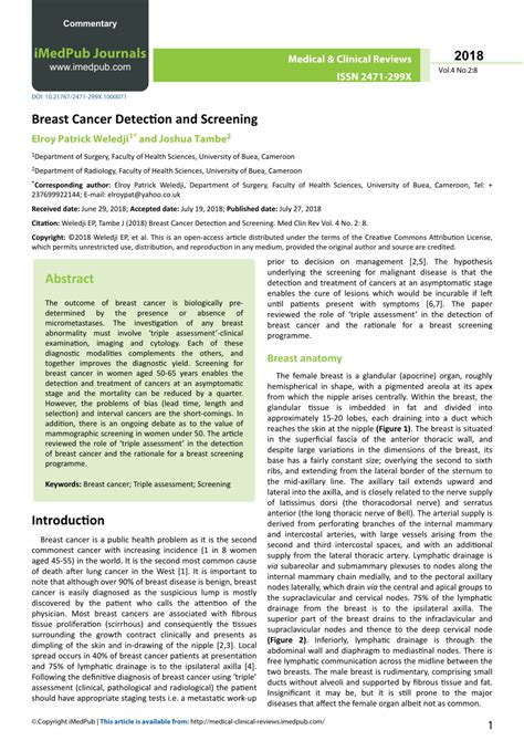 Pdf Breast Cancer Detection And Screening