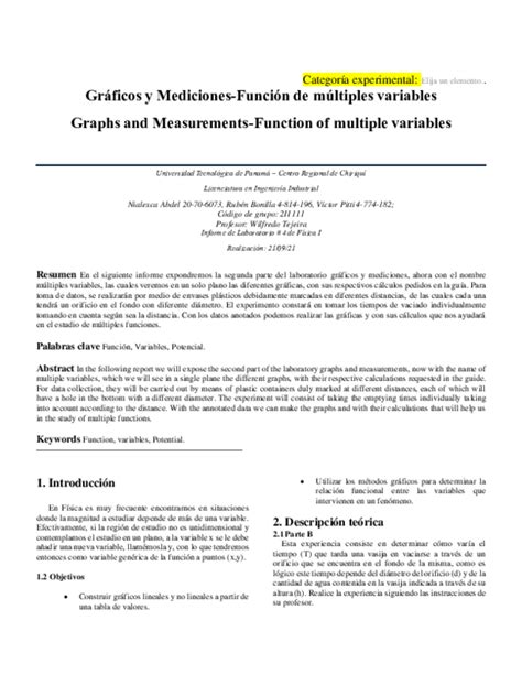 Pdf Gráficos Y Mediciones Función De Múltiples Variables Graphs And
