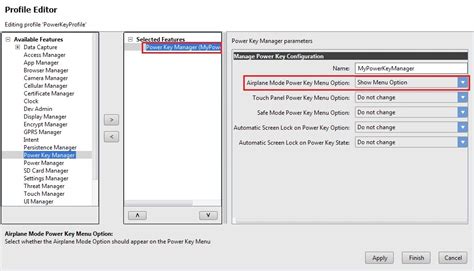 disable airplane mode menu option using power key manager zebra