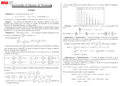 Factorielle Et Binôme De Newton Cours