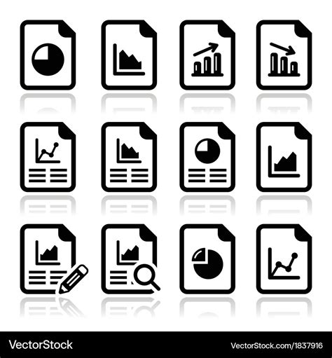 Document With Pie Chart Graph Icons Set Royalty Free Vector