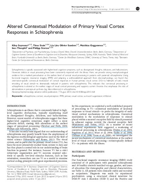 pdf altered contextual modulation of primary visual cortex responses
