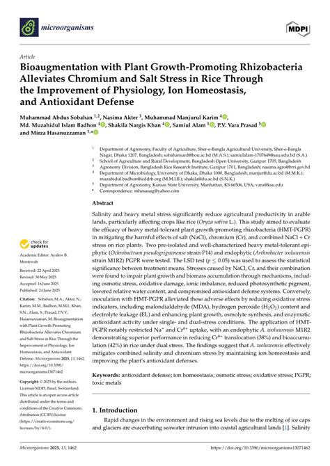 Pdf Bioaugmentation With Plant Growth Promoting Rhizobacteria Alleviates Chromium And Salt