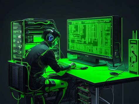 Programmeur Informatique Masculin Intelligent Travaillant Sur Un Ordinateur à écran De Maquette