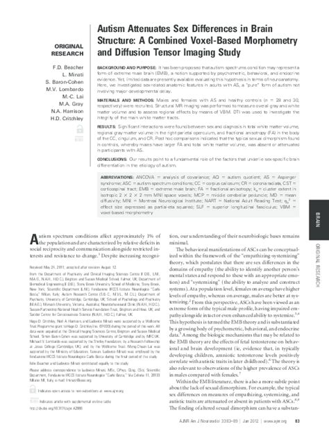 Pdf Autism Attenuates Sex Differences In Brain Structure A Combined Voxel Based Morphometry