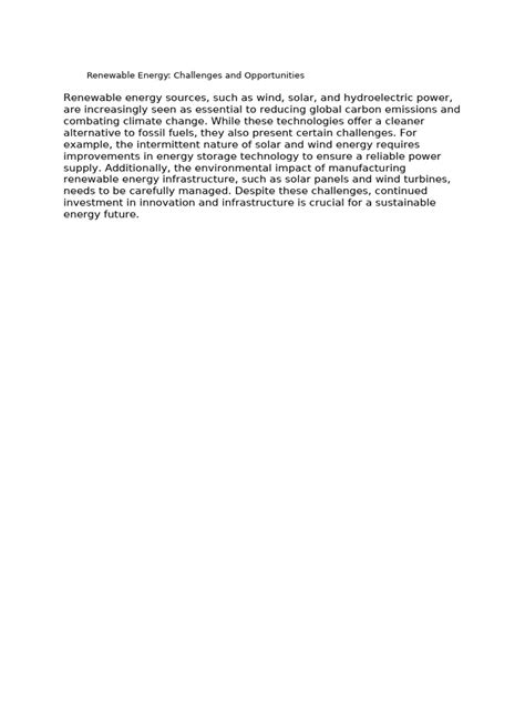 Renewable Energy Challenges And Opportunities Pdf