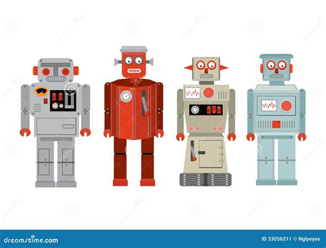 Vintage Tin Toy Robots Illustration Stock Illustration Illustration Of Spring Bolt 33056211