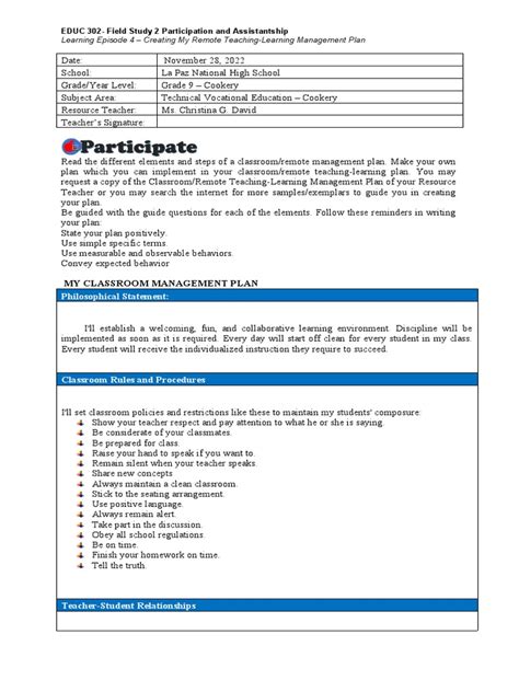 Fs 2 Le 4 Act1 Pdf Classroom Management Classroom