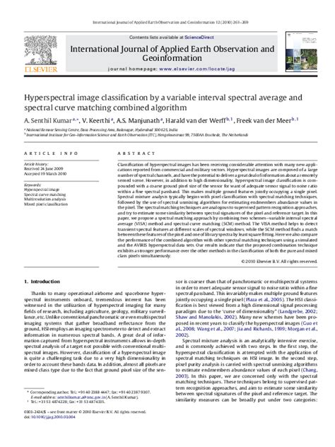 Pdf Hyperspectral Image Classification By A Variable Interval Spectral Average And Spectral