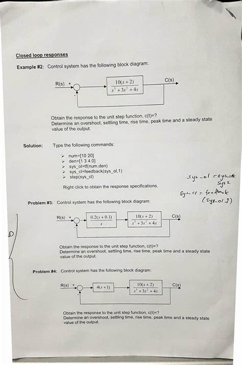 Solved Closed Loop Responses Example 2 Control System Has