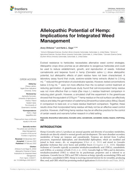 Pdf Allelopathic Potential Of Hemp Implications For Integrated Weed
