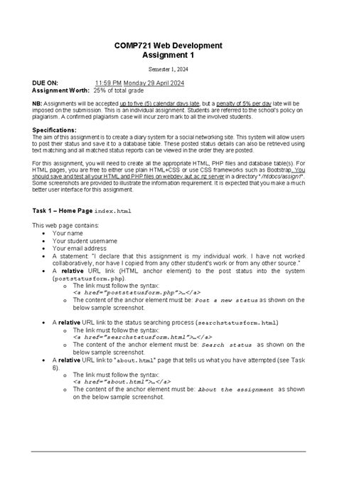 Wd 2024s1 Assignment 1 Comp721 Web Development Assignment 1 Semester