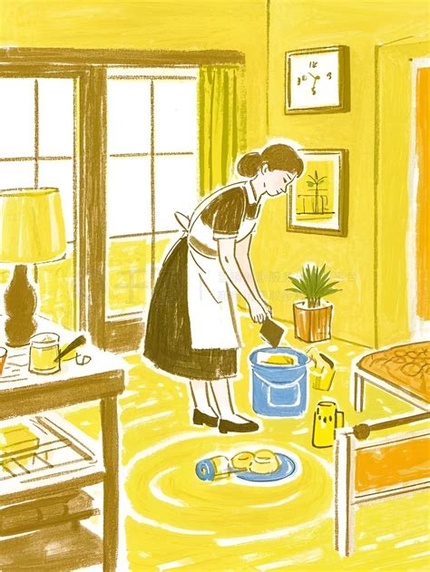 插画ai数字艺术 职业复古风成年女性勤劳清洁地板围裙插画 Ai插画免费下载 Png格式 3072像素 编号71664181 千图网