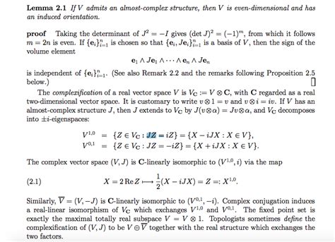 Linear Algebra Trying To Understand The Breaking Down Of The Complexified Tangent Space