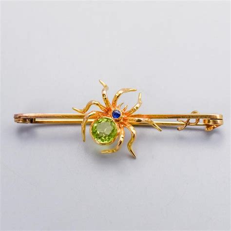 15k Gold Antique Peridot And Sapphire Spider Brooch Don Laurence Jewellery