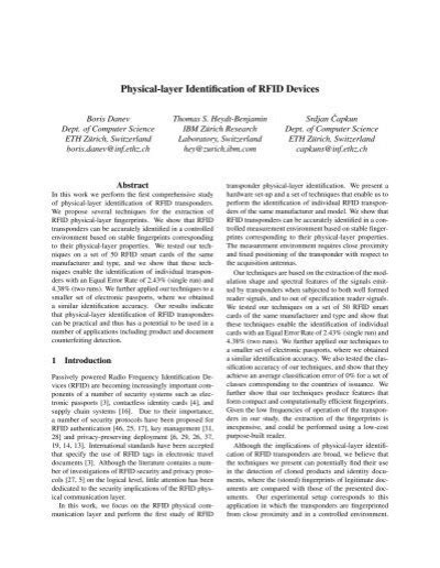 Physical Layer Identification Of Rfid Devices System Security